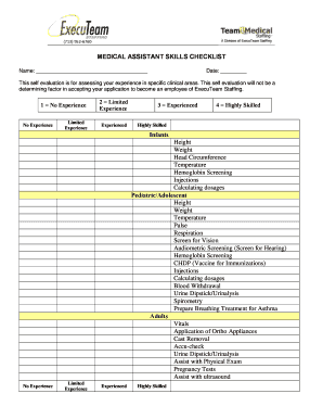 Fillable Online MEDICAL ASSISTANT SKILLS CHECKLIST Infants ...