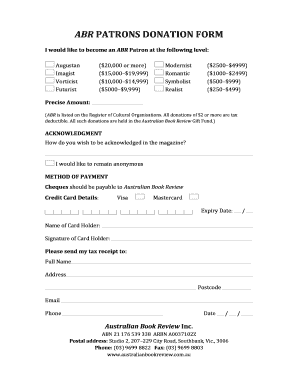 Fillable Online ABR PATRONS DONATION FORM - Australian Book Review Fax ...