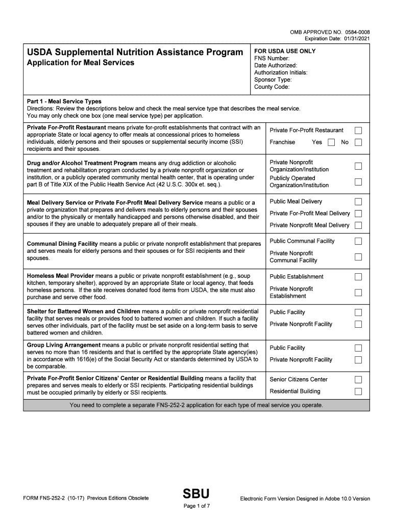 Fillable Online fns usda FNS-252-2. Application for Meal Services Fax ...