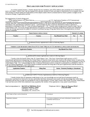 Fillable Online Declaration for patent application - Bacon Thomas, PLLC ...