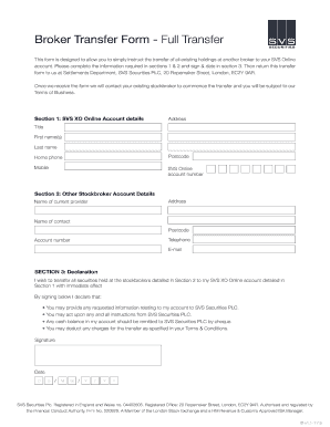 Fillable Online Broker Transfer Form - Full Transfer - SVS XO Fax Email ...