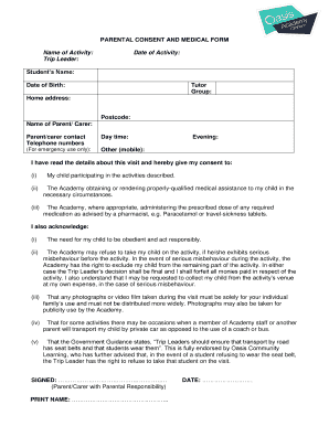 Fillable Online oasisacademyoldham PARENTAL CONSENT AND MEDICAL FORM ...