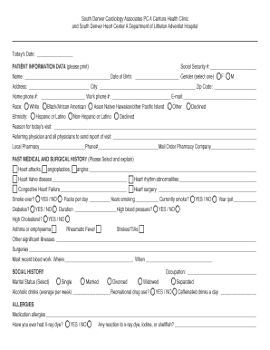 Fillable Online South Denver Cardiology Associates PC A Centura Health ...