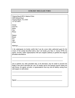 Fillable Online SURGERY RELEASE FORM - ART Animals Fax Email Print - pdfFiller