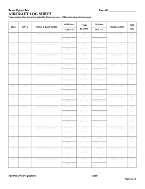 Fillable Online TFC Aircraft Log Sheet - Texas Flying Club Fax Email ...