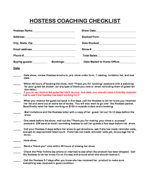 Fillable Online HOSTESS COACHING CHECKLISTdoc Fax Email Print - pdfFiller