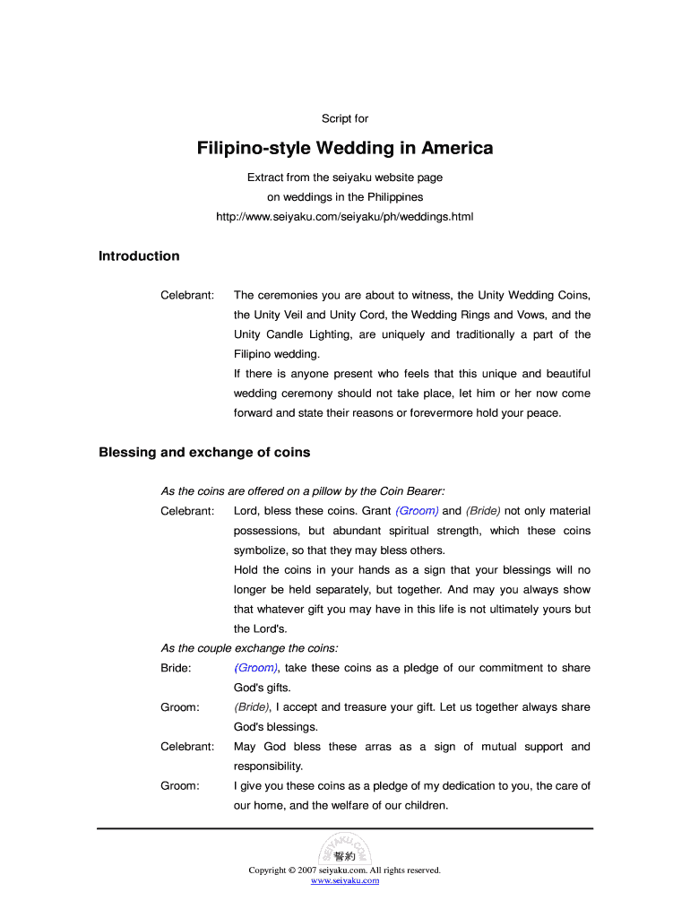 Fillable Online Filipino-style Wedding in America Fax Email Print ...