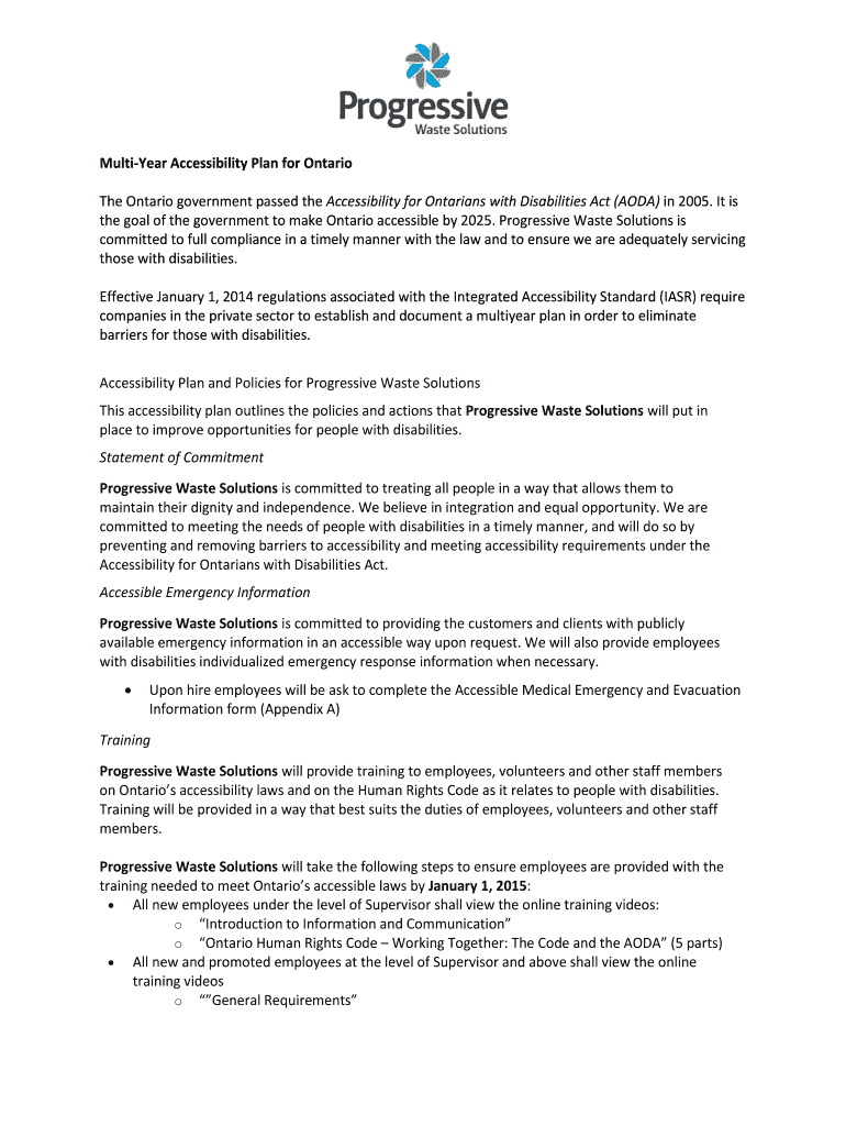 Fillable Online Multi-Year Accessibility Plan for Ontario The Ontario ...
