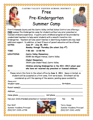 Fillable Online proctor cv k12 ca Free Pre-Kindergarten Summer Camp - Proctor - Castro Valley ...