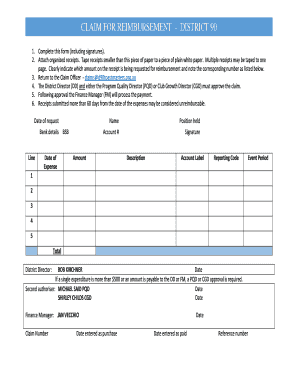 Fillable Online d90toastmasters org CLAIM FOR REIMBUrSEMENT - DISTRICT ...