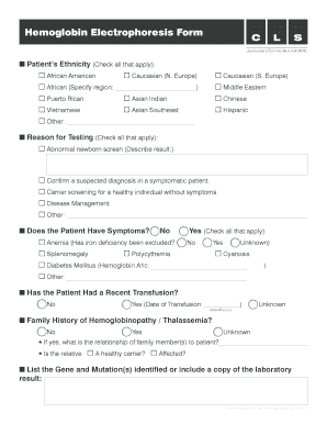 Fillable Online Hemoglobin Electrophoresis Form C L S ...