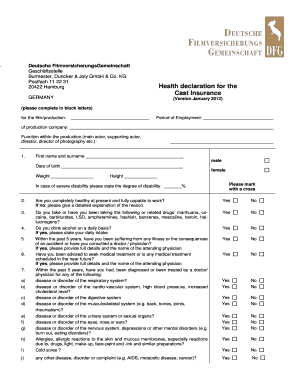 Fillable Online d-f-g 20422 Hamburg Health declaration for the Cast ...