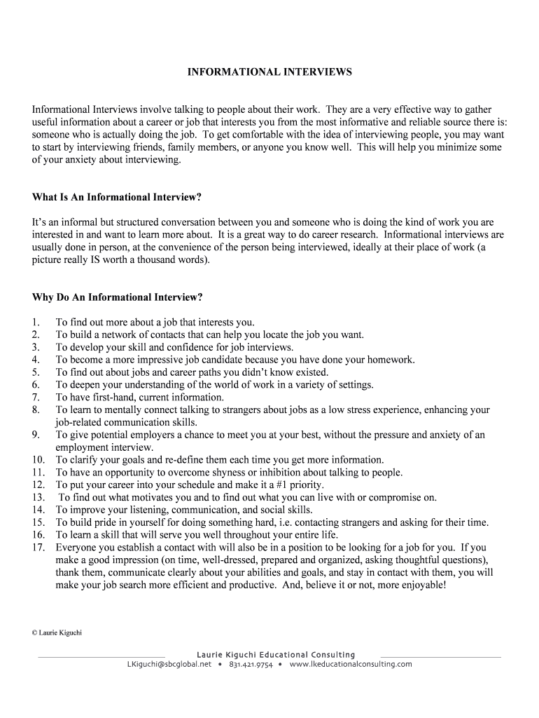 Fillable Online INFORMATIONAL INTERVIEWS What Is An Informational ...
