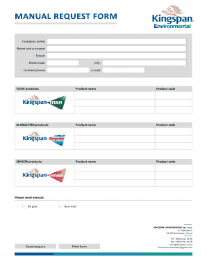 Fillable Online kingspanenviro MANUAL REQUEST FORM - Kingspan Enviro ...