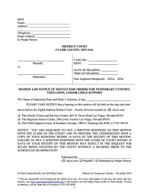 Fillable Online Motion for Temporary Custody, Visitation, and/or Child ...
