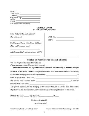 Fillable Online Notice of Petition for Child's Name Change (pdf ...