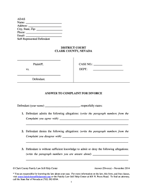 Fillable Online Answer to Divorce (pdf fillable) - Family Law Self-Help ...