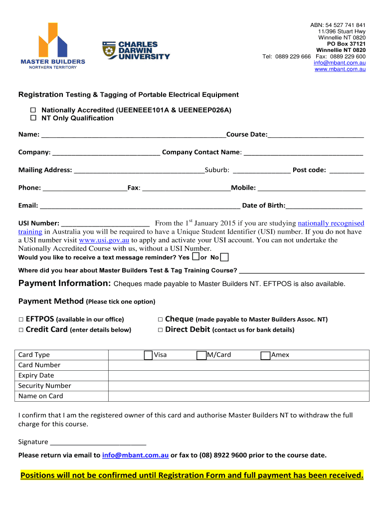 Fillable Online Test and Tag Registration Form Fax Email Print - pdfFiller