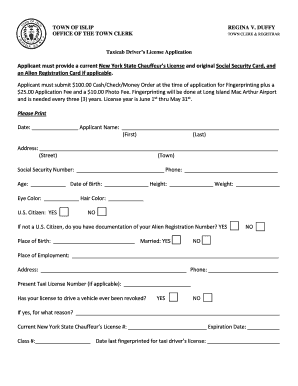 Fillable Online Taxi Drivers Application 1215 Fax Email Print - pdfFiller