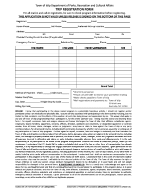 Fillable Online Trip registration form - Town of Islip Fax Email Print ...
