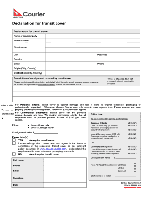 Fillable Online Declaration for transit cover - bqantascourierbbcombau ...