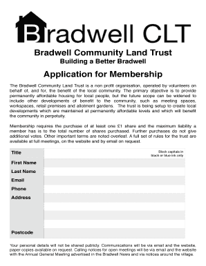 Fillable Online Bradwell CLT Membership application form Fax Email ...