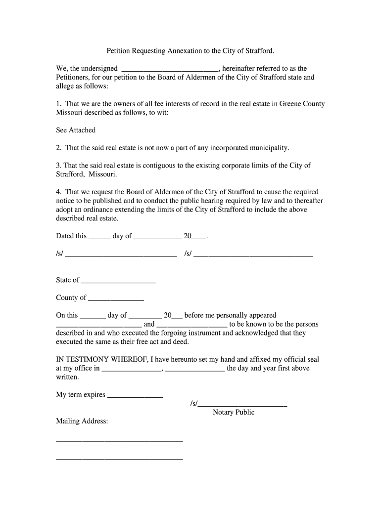 Fillable Online straffordmo Petition Requesting Annexation to the City ...