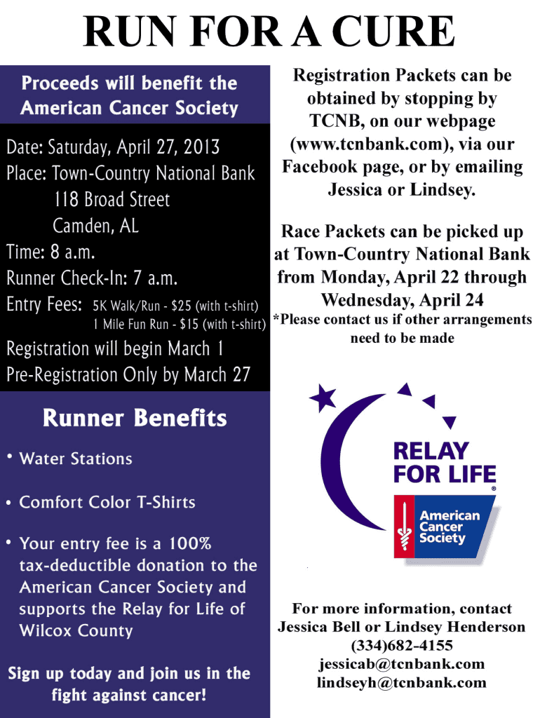 Fillable Online RUN FOR A CURE Fax Email Print - pdfFiller