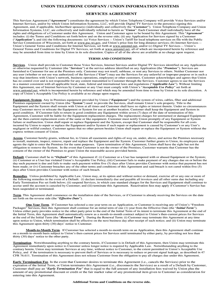 Fillable Online uniontel UNION TELEPHONE COMPANY UNION INFORMATION ...