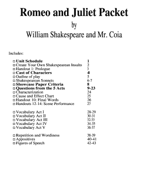 Romeo And Juliet Packet - Fill Online, Printable, Fillable, Blank ...