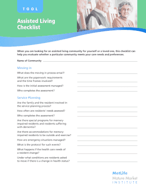 Fillable Online Assisted Living Checklist - wwwbtheltcstoreb Fax Email ...