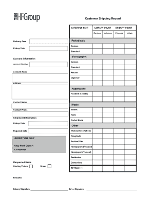 Fillable Online Customer Shipping Record - Acme Binding Fax Email Print ...