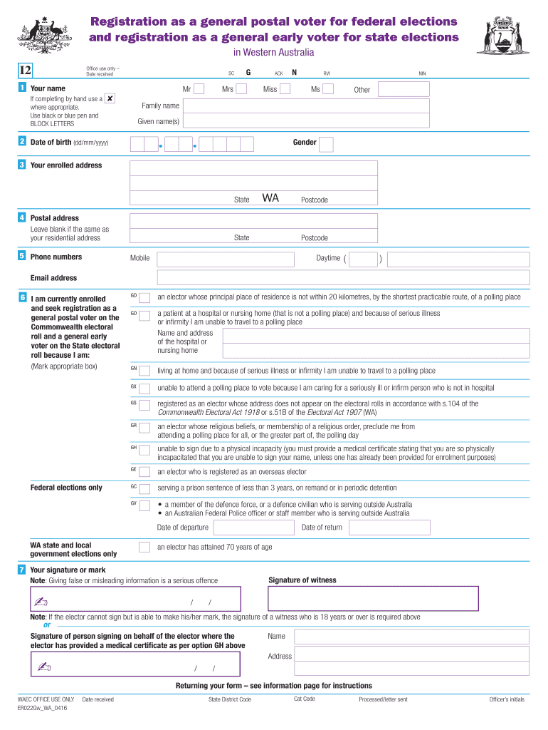 Fillable Online Registration as a general postal voter for federal ...