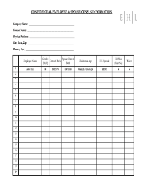 Fillable Online CONFIDENTIAL EMPLOYEE SPOUSE CENSUS INFORMATION Fax ...