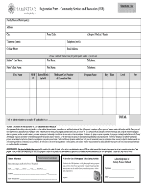 Fillable Online hampstead qc Season and year Registration Form ...
