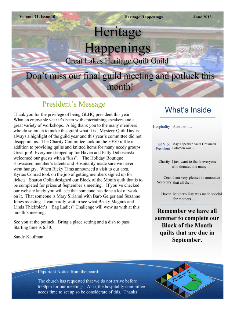 Fillable Online glhq Heritage Happening June 2013 Heritage Happenings Fax Email Print - pdfFiller