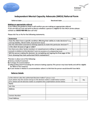 Fillable Online adapt-ne org Independent Mental Capacity Advocate (IMCA ...