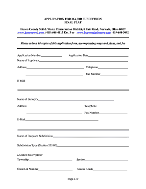 Fillable Online Major Subdivision - Final Plat Application Form - Huron Soil and ... Fax Email ...