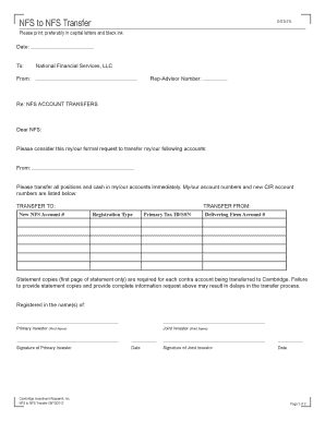 Fillable Online NFS to NFS Transfer - Westminster Financial Fax Email ...