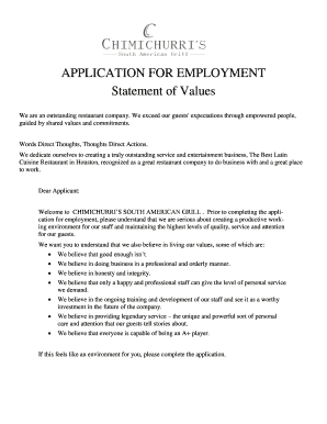 Fillable Online APPLICATION FOR EMPLOYMENT Statement of Values Fax ...