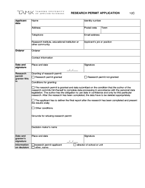 Fillable Online tamk RESEARCH PERMIT APPLICATION 12 - TAMK Fax Email ...