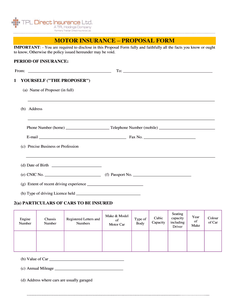Fillable Online MOTOR PRIVATE CAR INSURANCE PROPOSAL FORM Fax Email ...