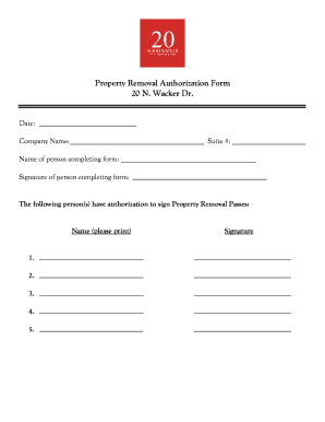 Fillable Online 20northwacker Property Removal Authorization Form 20 N ...