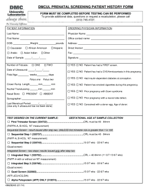 Fillable Online dmcul DMCUL PRENATAL SCREENING PATIENT HISTORY FORM Fax ...