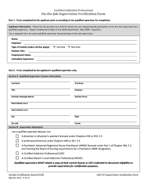 Fillable Online flcertificationboard On-the-Job Supervision Verification bFormb - bFloridab ...