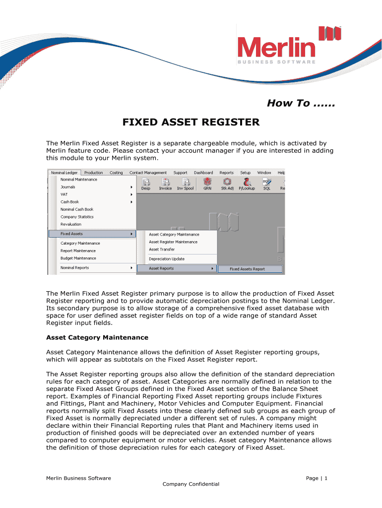 Fillable Online The Merlin Fixed Asset Register is a separate chargeable module, which is ...