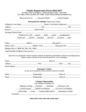 Fillable Online stmarysonthehill Family Registration Form 2016 ...