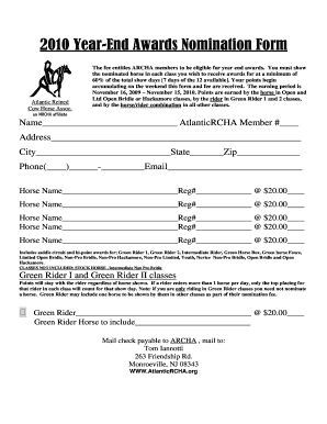 Fillable Online 2010 Year-End Awards Nomination Form Fax Email Print ...