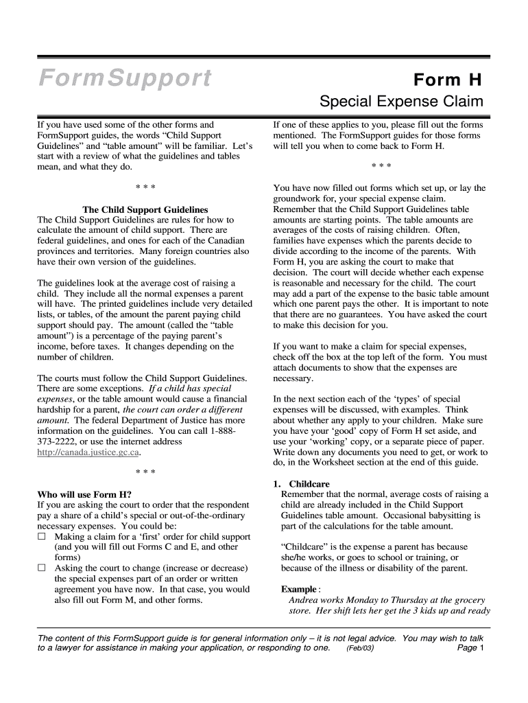 Fillable Online nl isoforms Form H - Special Expense Claim PDF ...