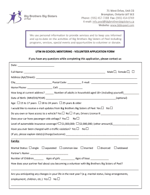 Fillable Online utm toronto UTM IN-SCHOOL MENTORING - VOLUNTEER ...